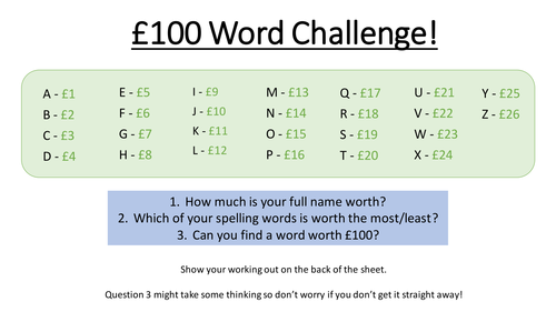 Column Addition Challenge - £100 and £1000 word challenge | Teaching ...