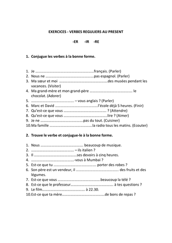 Present regular verbs French | Teaching Resources