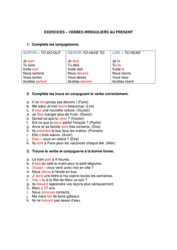 irregular verbs exercice / correction | Teaching Resources