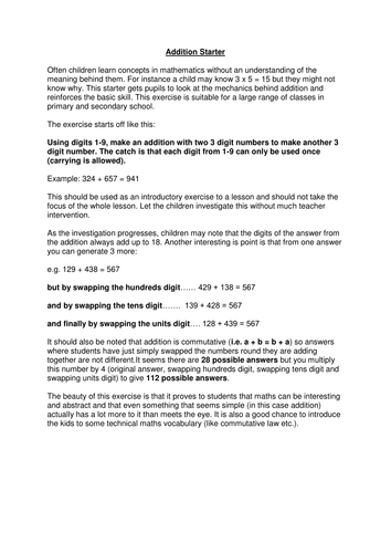 KS3 and GCSE Maths Addition Starter | Teaching Resources KS3 and GCSE Maths Addition Starter | Teaching Resources