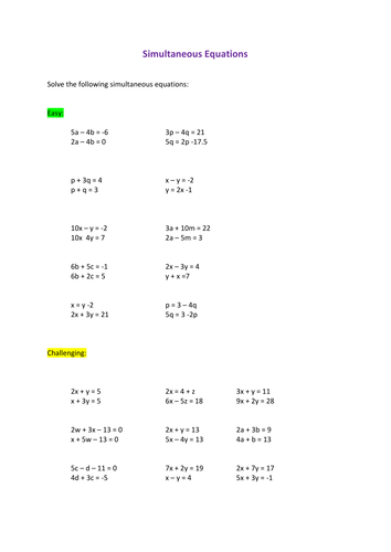 Simultaneous Equations: Differentiated | Teaching Resources Simultaneous Equations: Differentiated | Teaching Resources