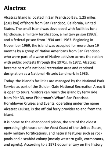 Alcatraz Handout | Teaching Resources