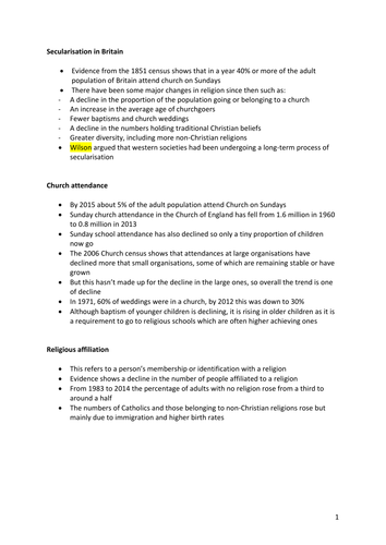 Secularisation sociology | Teaching Resources