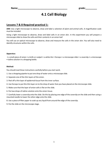 Required Practical 1 Aqa Trilogy Gcse 9 1 4 1 Cell Biology Teaching