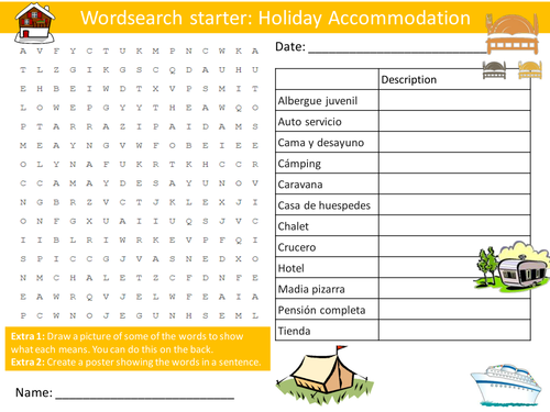 Spanish Holiday Accommodation Keyword Wordsearch Crossword Anagrams ...