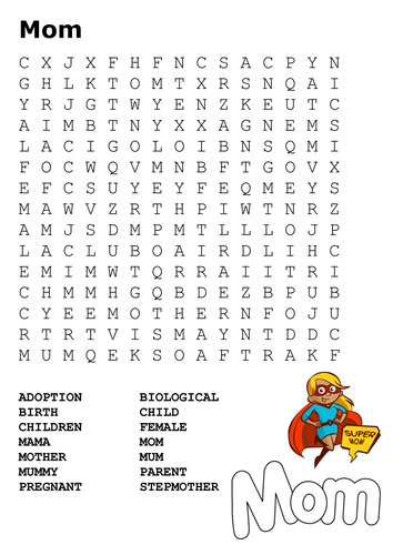 Mom (Mother) Word Search | Teaching Resources