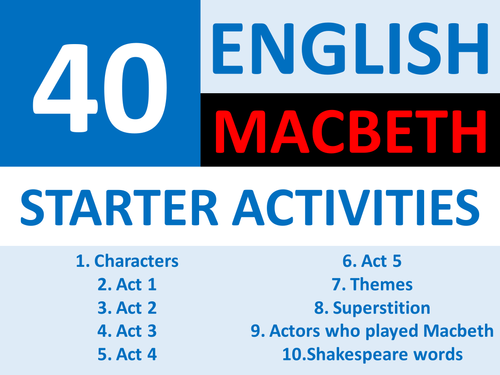 40 Macbeth English Literature Starter Activities Wordsearch Crossword ...
