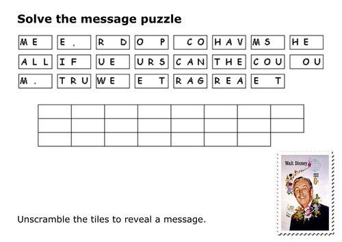 Solve the message puzzle from Walt Disney | Teaching Resources