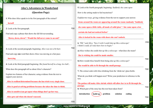 Alice's Adventures in Wonderland KS2 comprehension with answers - mix ...