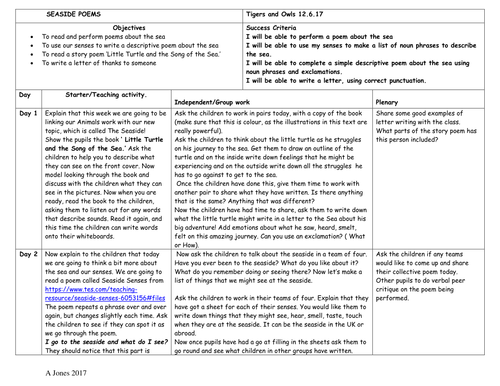 Seaside Poems planning Year 2 Summer term | Teaching Resources