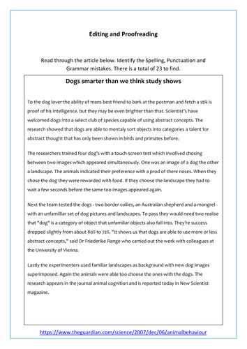 Editing and Proofreading - Dogs | Teaching Resources