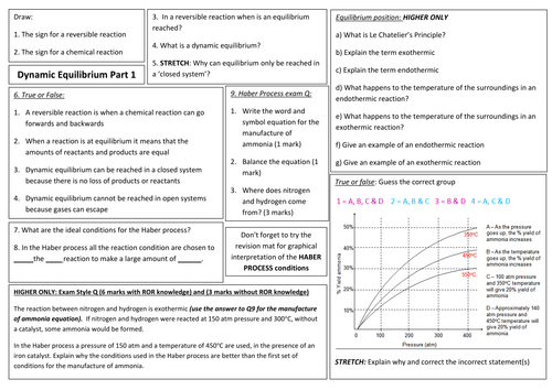 Edexcel 9-1 CC12 Revision MAT / SHEET for Dynamic equilibrium and reversible reactions PAPER 1 ...