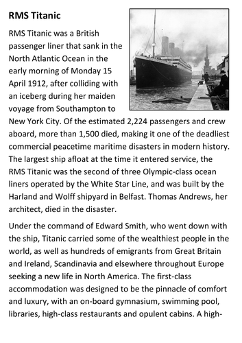 RMS Titanic Handout | Teaching Resources