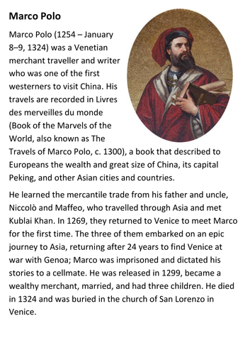 Marco Polo Handout | Teaching Resources