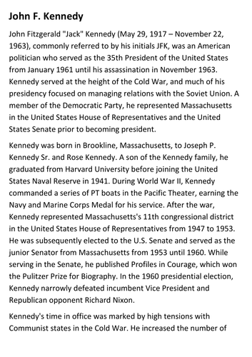 JFK Handout | Teaching Resources