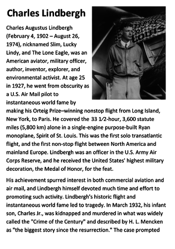Charles Lindbergh Handout | Teaching Resources