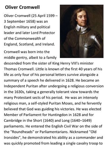 Oliver Cromwell Handout | Teaching Resources