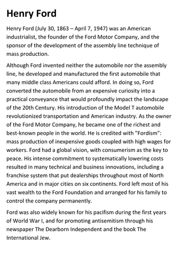 Henry Ford Handout | Teaching Resources