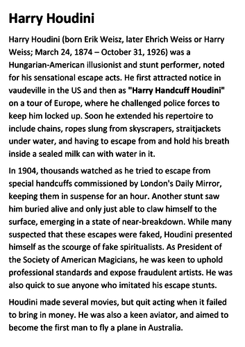 Harry Houdini Handout | Teaching Resources