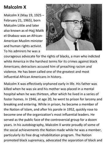 Malcolm X Worksheet The Civil Rights Movement: Dr. Martin Luther King