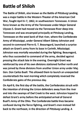 Battle of Shiloh Handout | Teaching Resources