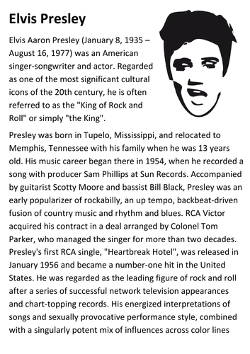 Elvis Presley Handout | Teaching Resources
