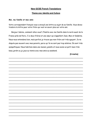 New GCSE French Translation. Theme One. Family and Friends. | Teaching ...