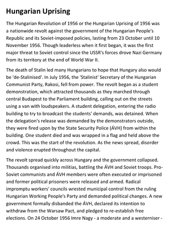 The Hungarian Uprising Handout | Teaching Resources