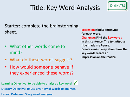 Key Word Analysis Lesson | Teaching Resources
