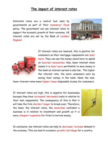 Interest rates worksheet | Teaching Resources