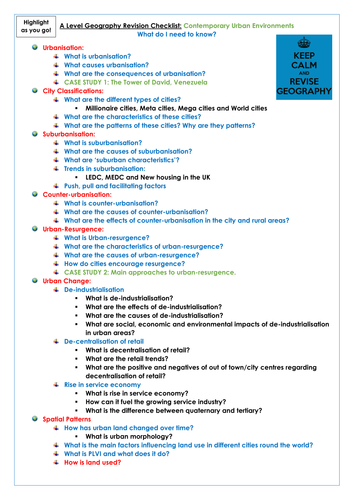 AQA A Level Geography Contemporary Urban Environments Revision ... AQA A Level Geography Contemporary Urban Environments Revision ...