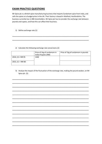 Exchange rates worksheet | Teaching Resources