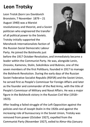 Leon Trotsky Handout | Teaching Resources