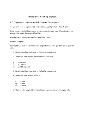 Forces and Motion. Calculation of g, a lesson in Data Handling in ...