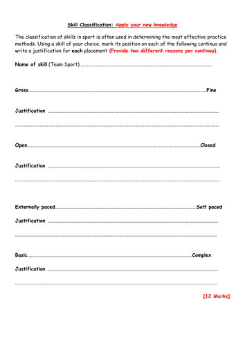 New Aqa Gcse Pe Skill Ability And Classification Of Skills Teaching Resources
