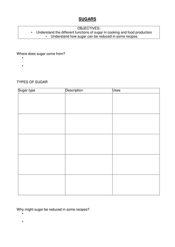 Sugars worksheet | Teaching Resources
