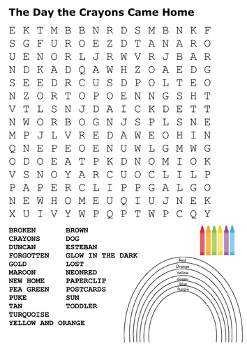 The Day the Crayons Came Home Word Search | Teaching Resources