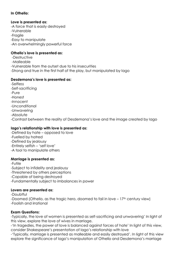 A level English: Love through the Ages Othello summary | Teaching Resources A level English: Love through the Ages Othello summary | Teaching Resources