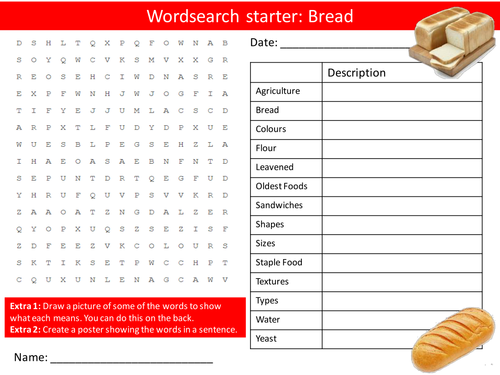 Food Technology Bread Keywords KS3 GCSE Starter Activities Wordsearch ...