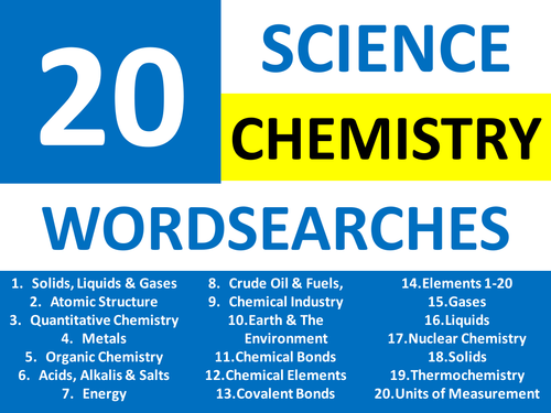 20 Wordsearches Science Chemistry Literacy Brainstormers Cover Homework ...