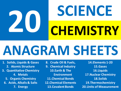 20 Anagram Sheets Science Chemistry Literacy Brainstormers Cover ...