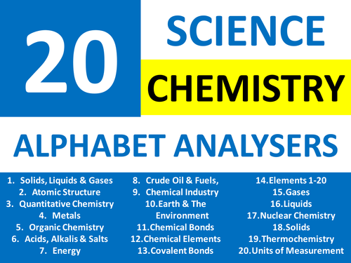 20 Alphabet Analysers Starters Science Chemistry Literacy Brainstormers ...