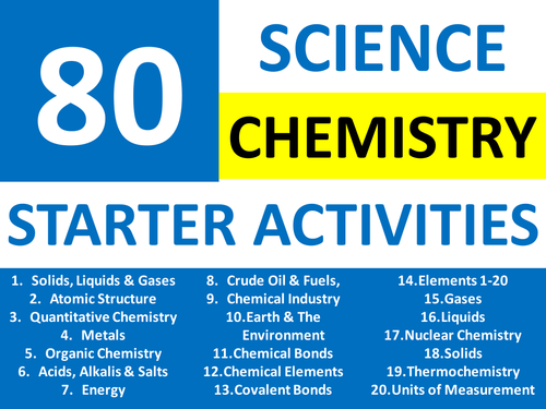 80 Science Chemistry Starter Activities Wordsearch Crossword Anagram ...