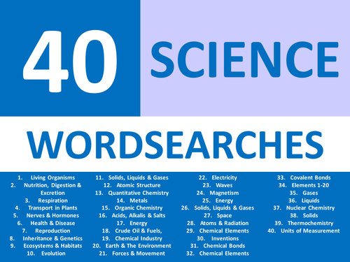 40 x Starter Wordsearches Science Chemistry Physics Biology Wordsearch ...