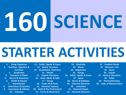 160 Starter Activities Science Chemistry Physics & Biology Keywords KS3 ...