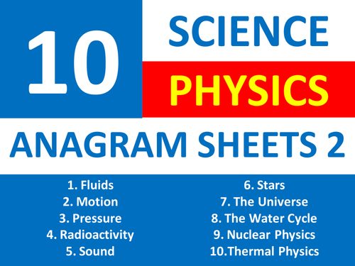 10 Anagram Sheets Science Physics 2 Literacy Anagrams Cover Homework ...