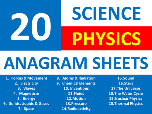20 Anagram Sheets Science Physics Literacy Anagrams Cover Homework ...
