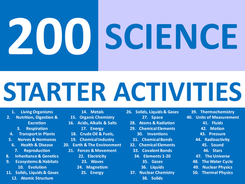 200 Starter Activities Science Chemistry Physics & Biology Keywords KS3 ...
