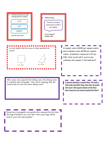 Calculate and compare the area of rectangles (inclu. squares) and including using standard units ...