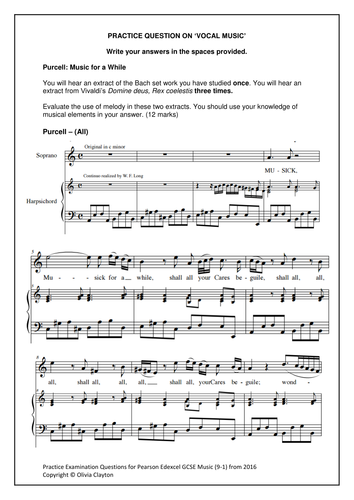 Edexcel GCSE Music (9-1) Listening Comparison Question: Vocal Music ...